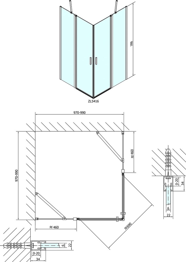 Polysan Polysan, ZOOM LINE čtvercová sprchová zástěna 1000x1000mm, čiré sklo, ZL5416