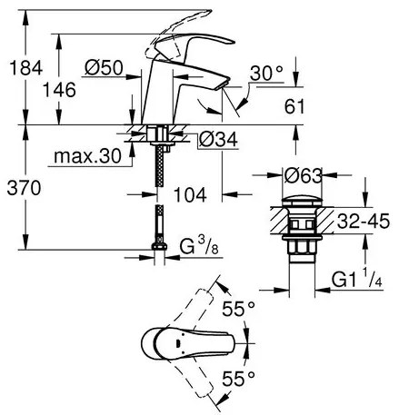 Grohe Eurosmart Umyvadlová baterie s výpustí click-clack, chrom 23922002