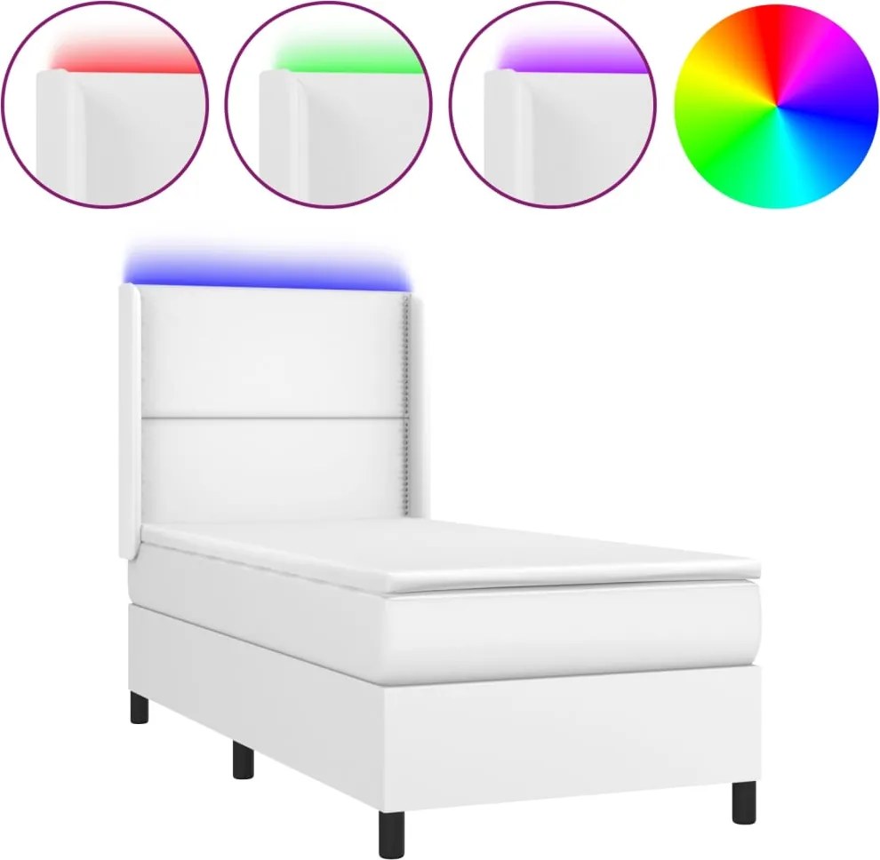 Box spring postel s matrací a LED bílá 100x200 cm umělá kůže 3139308