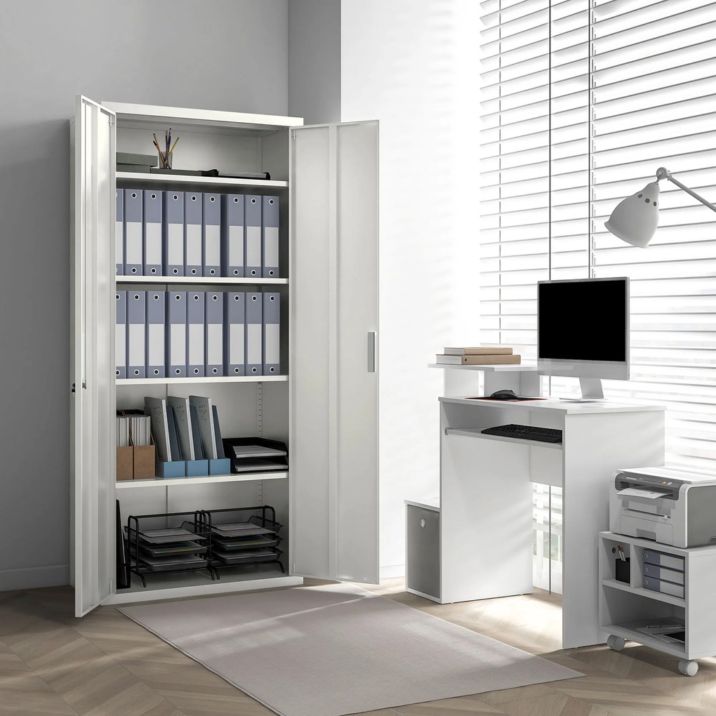 HOMCOM Skříň na dokumenty, kancelářská skříň se 2 dveřmi, 5úrovňová multipurpose skříň s nastavitelností polic, ocelová úložná skříň, pro domácí kanc…
