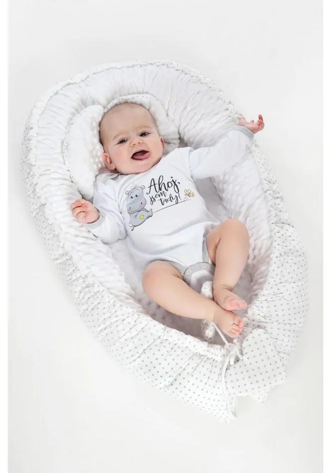 New Baby Luxusní hnízdečko s polštářkem a peřinkou z Minky Srdíčko, bílá