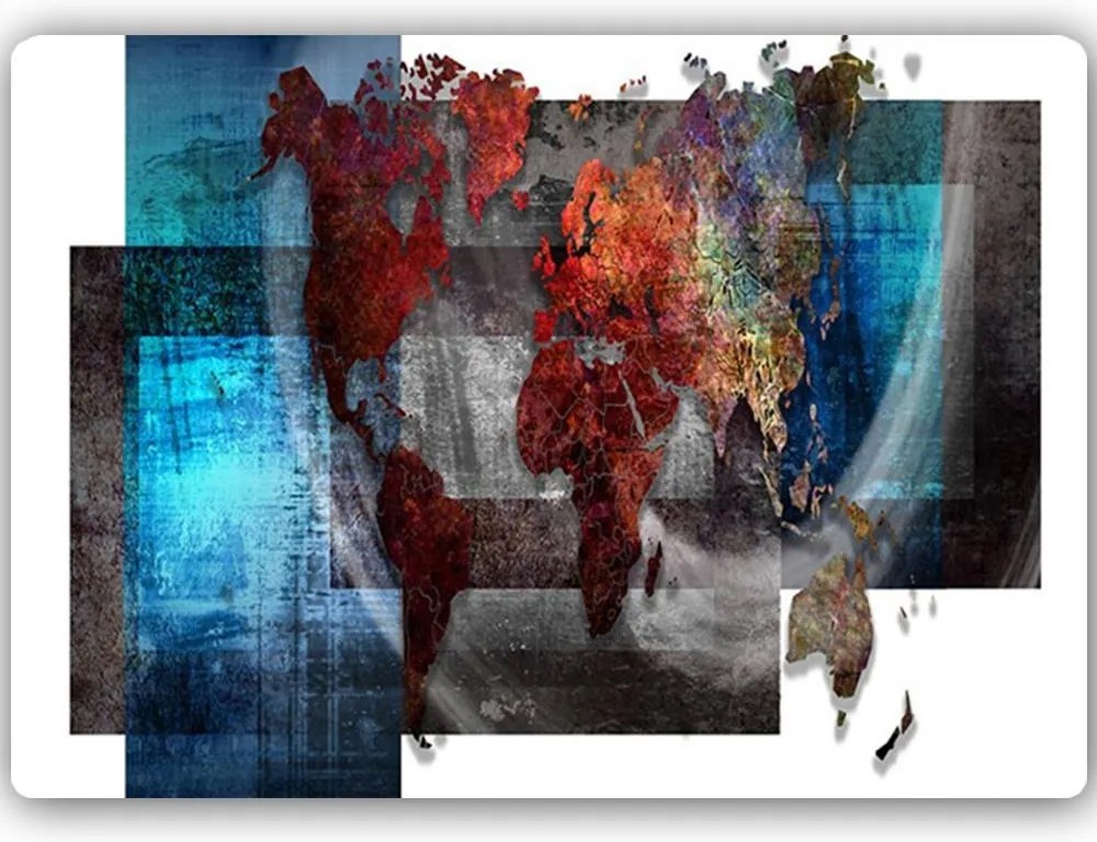 CARO Kovový obraz - Composition With A World Map 40x30 cm
