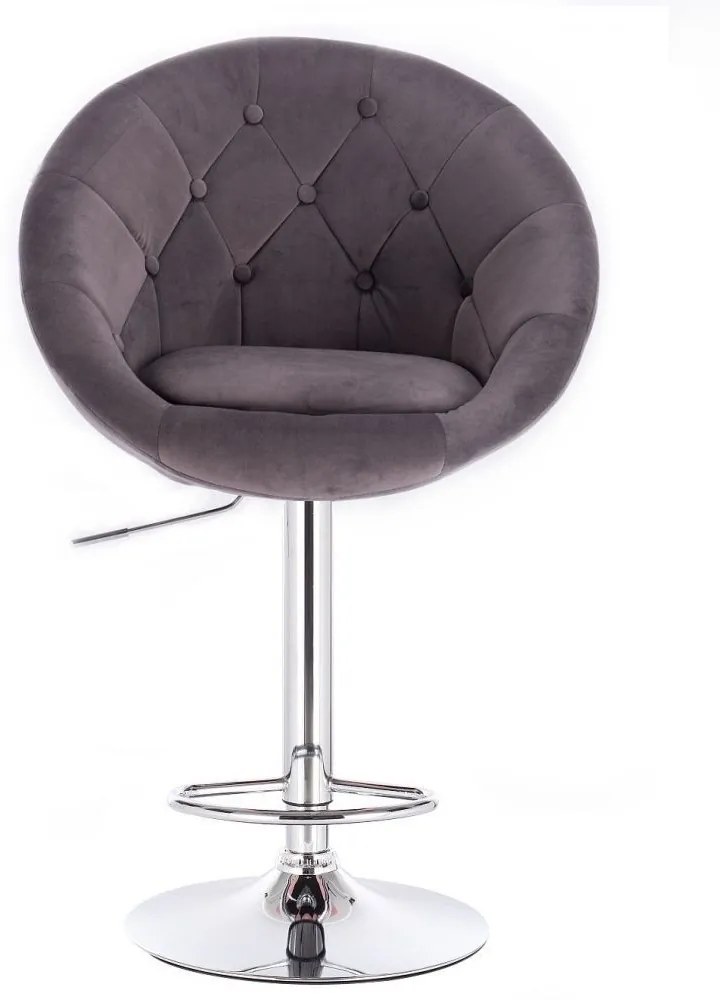 LuxuryForm DESIGN Barová židle VERA VELUR na stříbrné kulaté podstavě - tmavě šedá