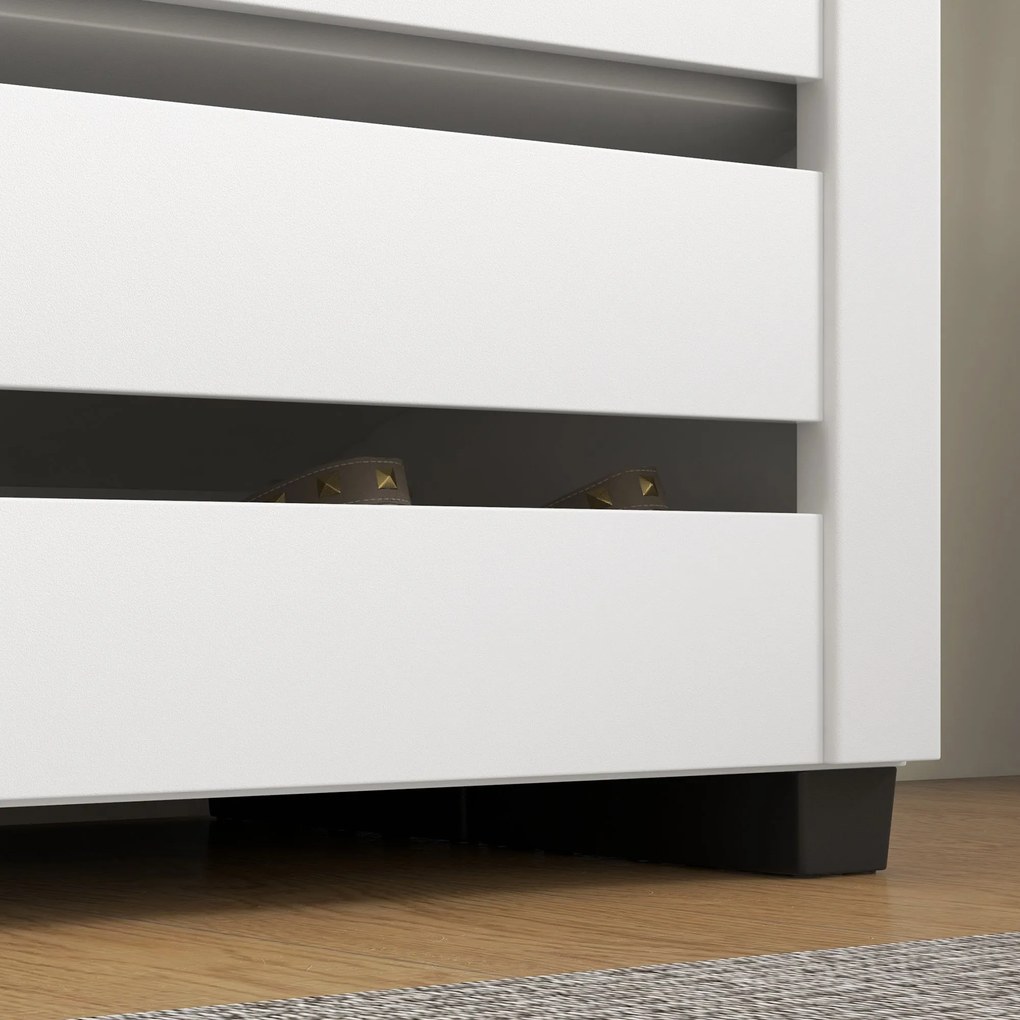 HOMCOM 5-úrovňový botník s 4 nastavitelnými policemi a mřížkovými dveřmi, moderní úsporný organizér na boty z dřeva, 76x33x98 cm, bílý