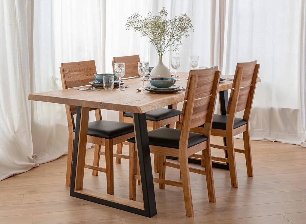 Stará Krása - Own Imports Dubový jídelní stůl s kovovým podnožím 180x90x76 + 6x židle