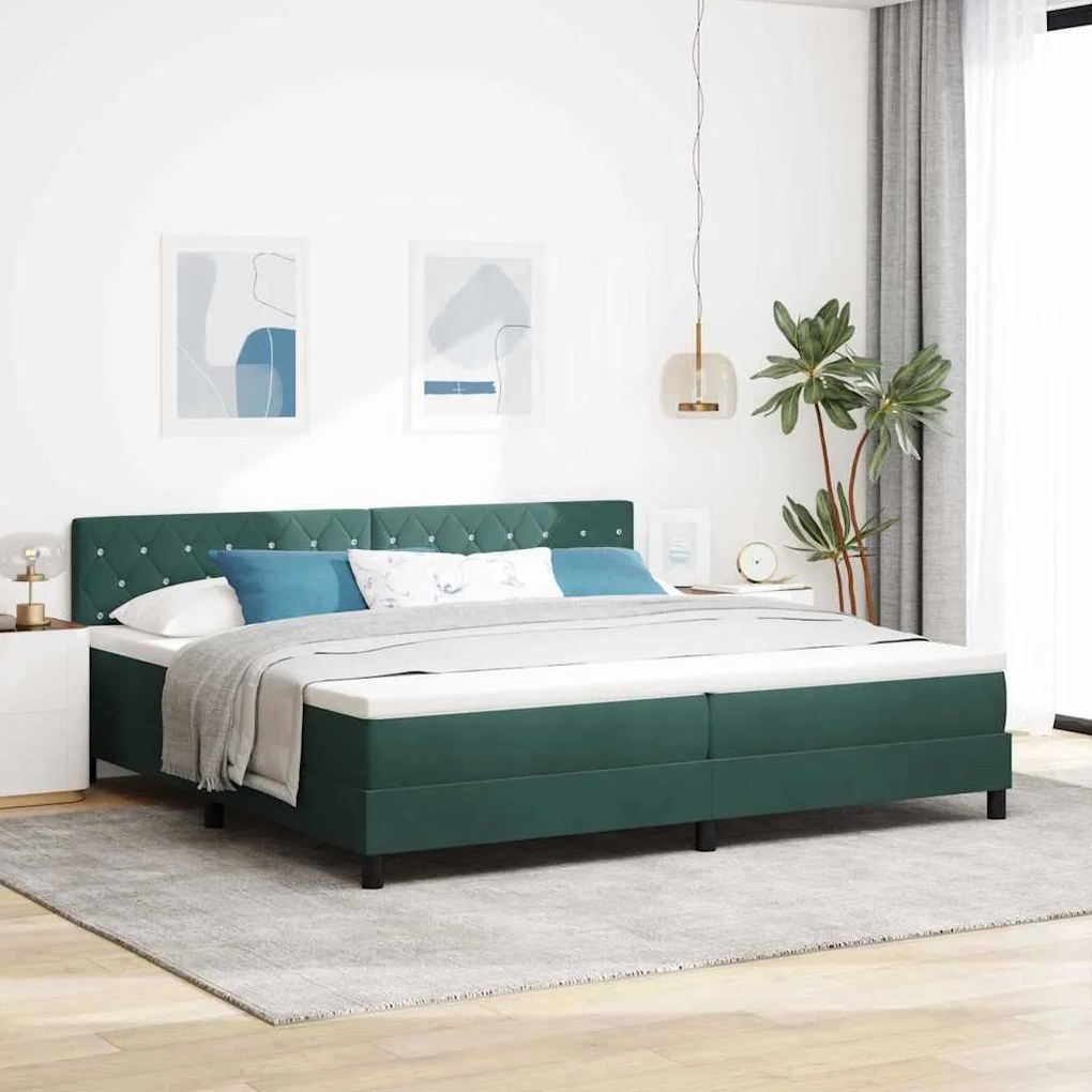 Postel s boxspringem s matrací Tmavě zelená 200 x 200 cm samet 3339131