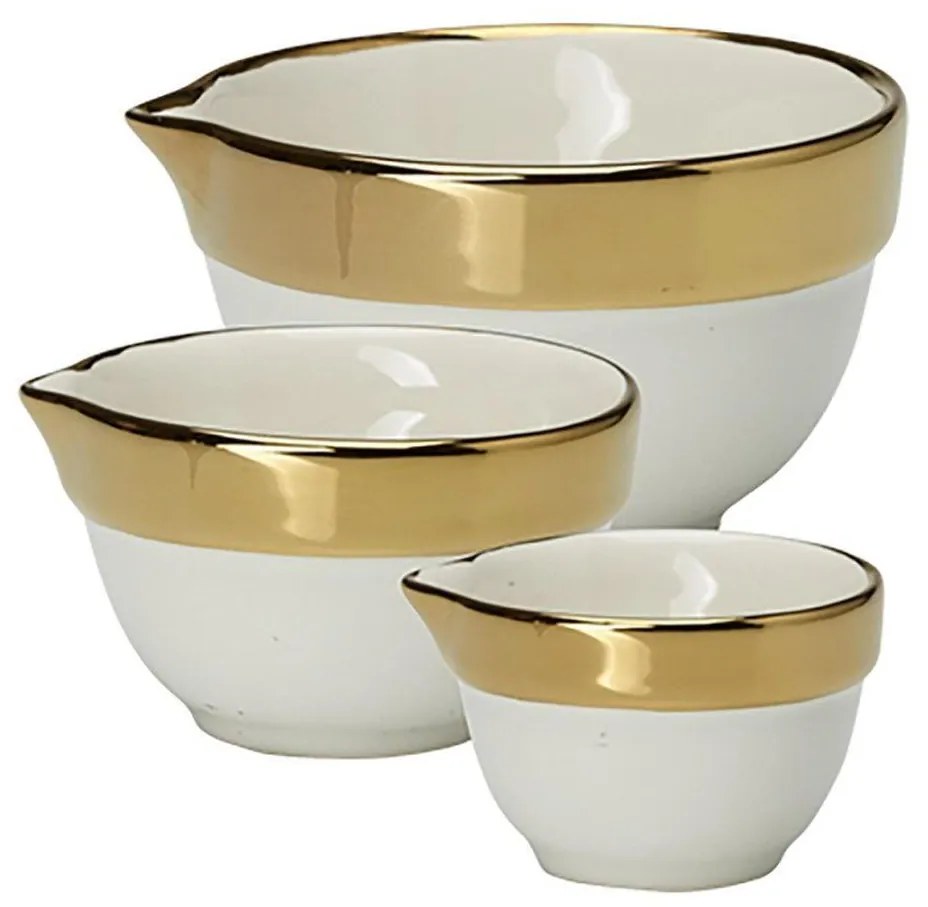 GREEN GATE Mini mističky s nálevkou Gold rim - set 3 ks, bílá barva, zlatá barva, porcelán