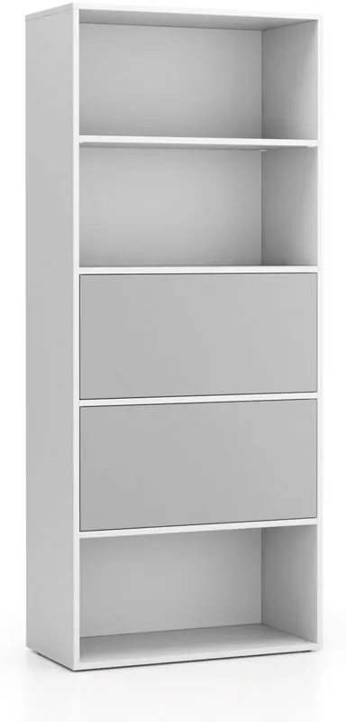 PLAN Vysoký kancelářský policový regál LAYERS, 2 boxy, 800 x 400 x 1905, bílá / šedá