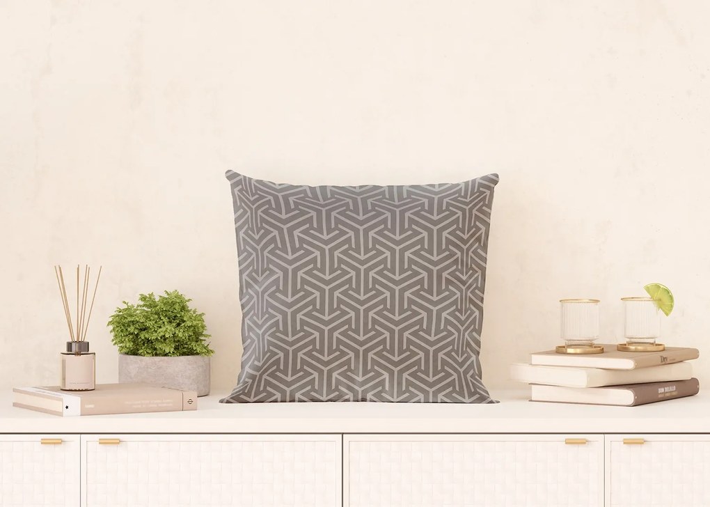 Dekorativní polštářek Geometrický Orientální Ornament na Šedém Pozadí | 45 x 45 cm | DCN3628
