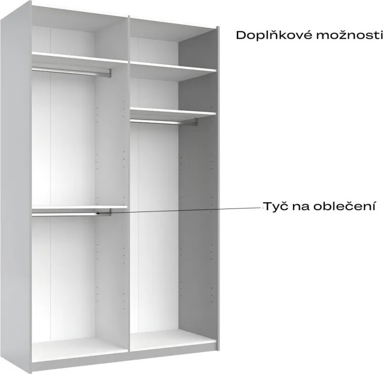 Skříň s posuvnými dveřmi 1,5x2,4 m lesklá / zrcadlo Megy