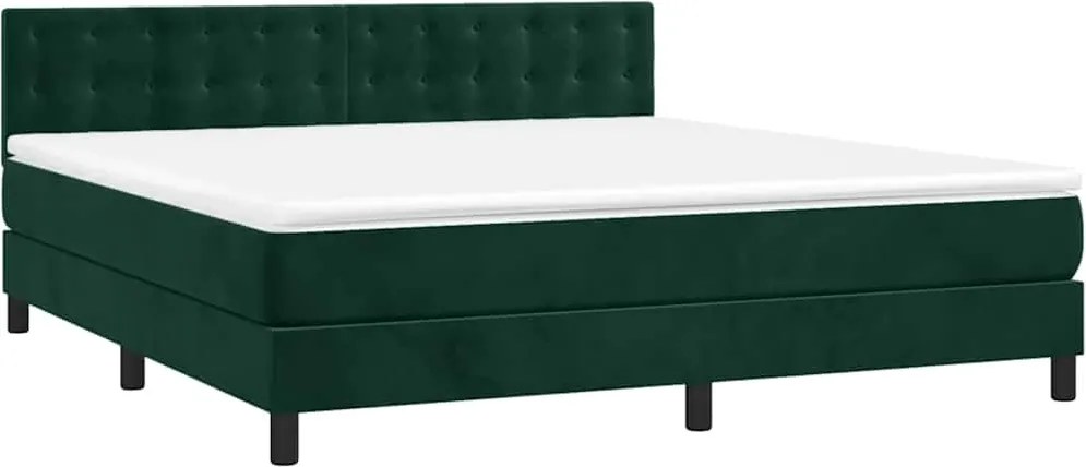 Box spring postel s matrací a LED tmavě zelená 180x200 cm samet 3134660