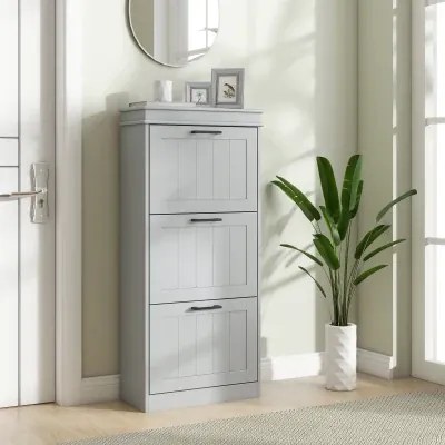 HOMCOM botník, botník se 3 sklápěcími dveřmi, 15 párů, nastavitelné police, 54 x 24 x 117,5 cm, šedý
