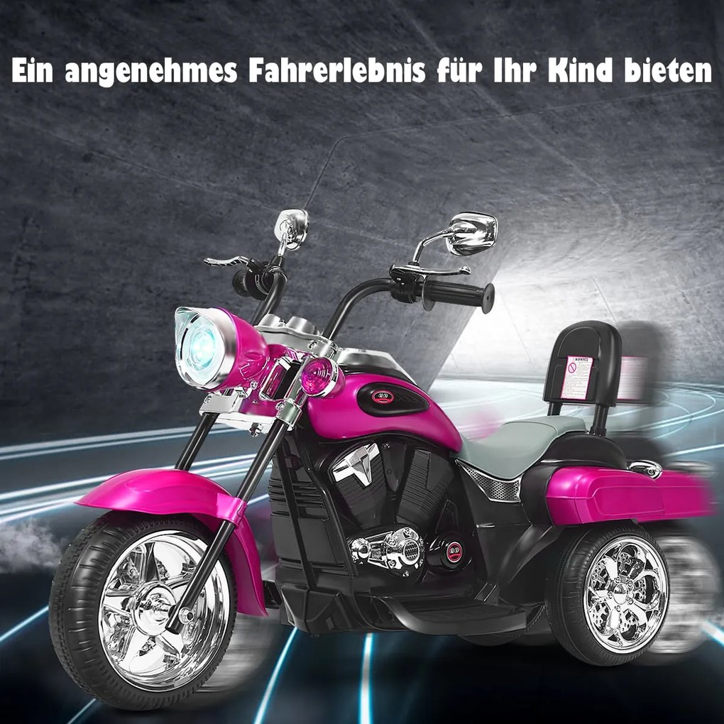 Costway 6 V elektrický motocykl na baterie s hudbou růžová