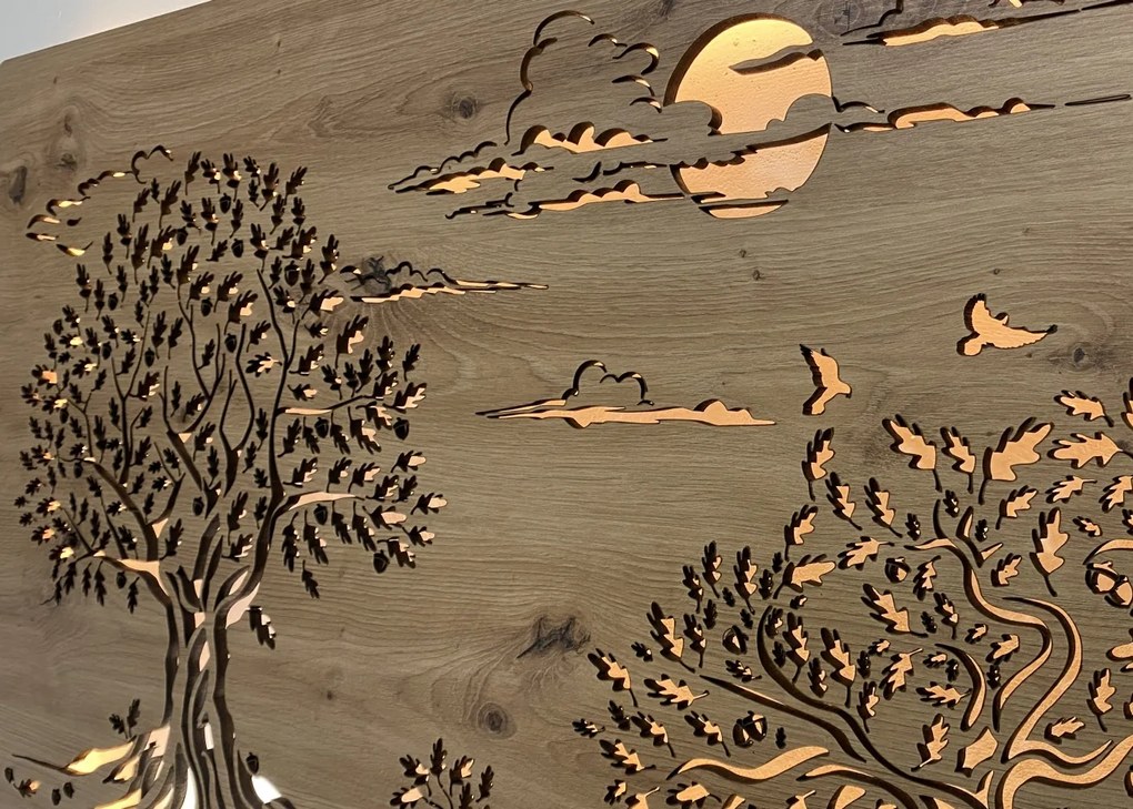 Li-Go "Tři duby" světelný obraz s baterií 120x60cm varianta: ovládání na obraze bez dálkového ovladače, provedení: bříza