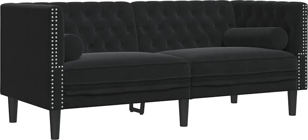 2dílná sedací souprava Chesterfield s podhlavníky černá samet 3209296