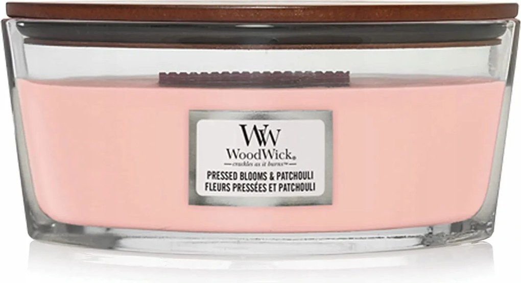 WoodWick vonná svíčka s dřevěným knotem Pressed Blooms & Patchouli 453,6 g
