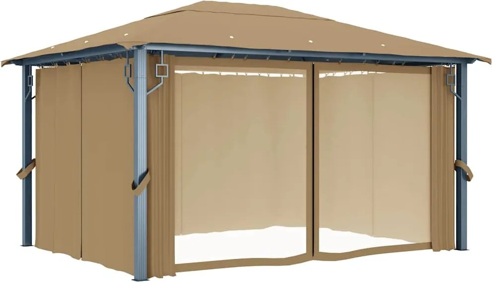 Altán se závěsy 400 x 300 cm taupe hliník 313894
