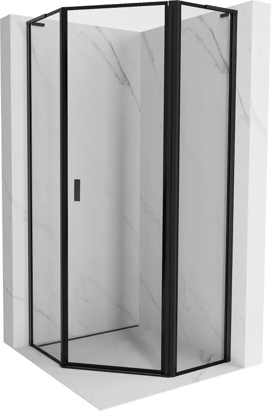 Mexen Mist L, pětiúhelníkový sprchový kout s křídlovými dveřmi, 90 x 90 cm, 8mm čiré sklo, černý profil, 8A8L-090-090-70-70-P