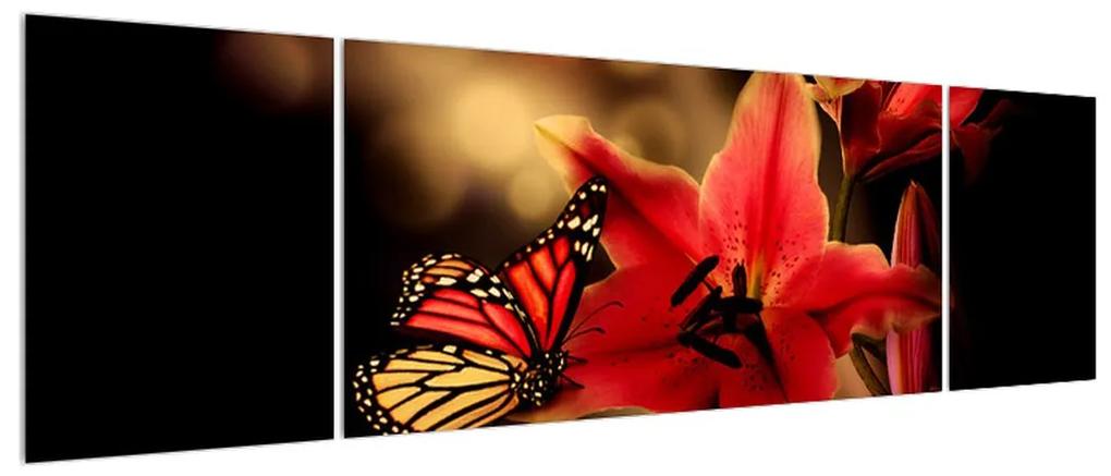 Obraz lilie s motýlem (170x50 cm)