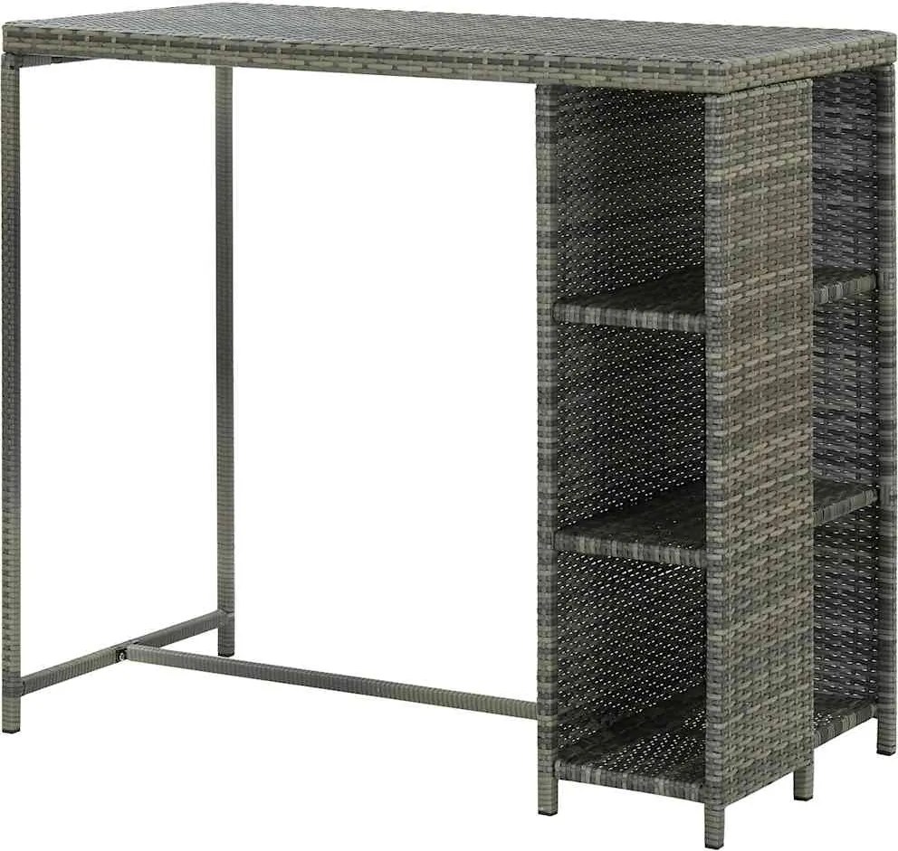 Barový stolek s úložným regálem šedý 120x60x110 cm polyratan 313477
