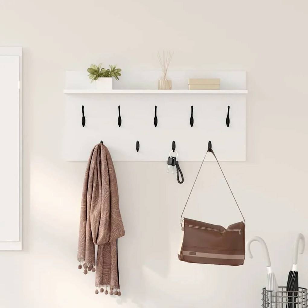 věšák, nástěnný, 1 prkno, háčky, kompozitní dřevo, 40x80x12 cm, bílá, Dekorino TK20260018