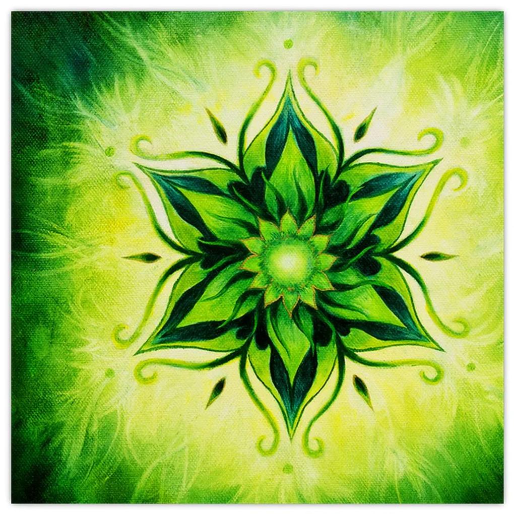Obraz - Květinová mandala v zeleném pozadí (30x30 cm)