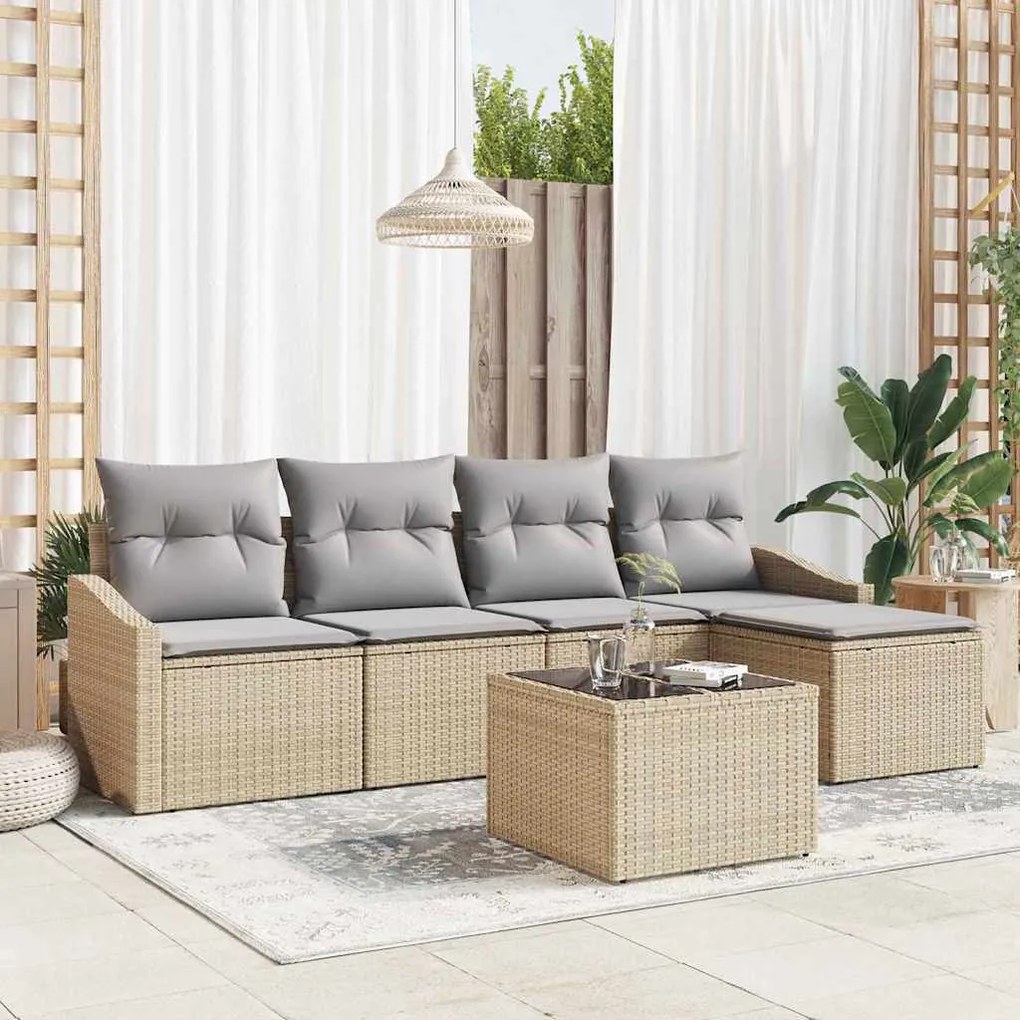 Set pohovek 6 ks Béžová a Světle šedá polyratan 3355359