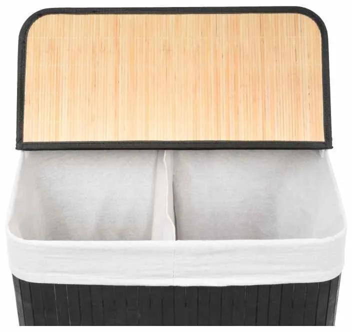 Koš na prádlo G21 105 l s rozdělovačem, bambusový černý s bílým košem