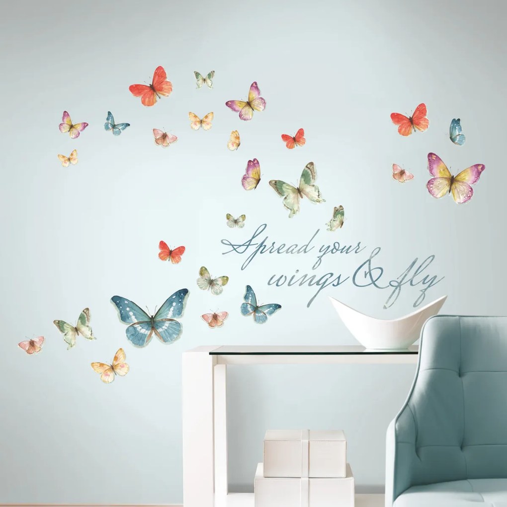 York Wallcoverings Samolepky na stěnu motýli s nápisem WINGS