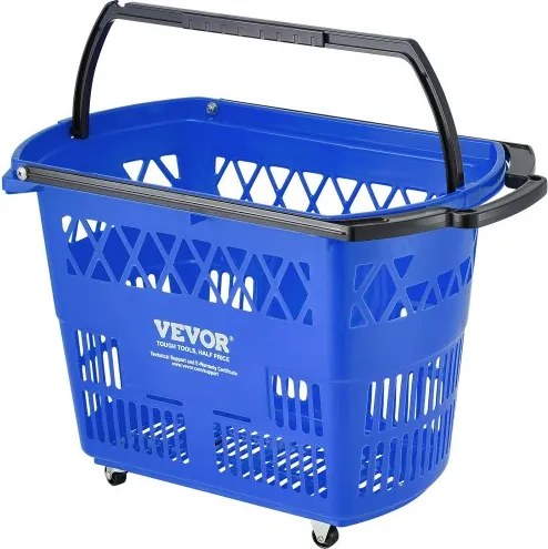 Plastový košík nákupního vozíku na kolečkách 6KS 39 L s rukojetí