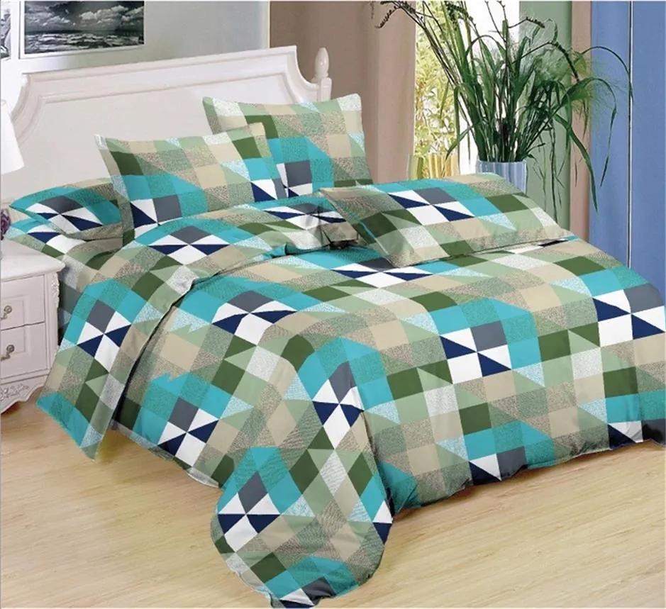 Bavlissimo 7-dílné povlečení geom.vzor bavlna/mikrovlákno zelená šedá 140x200 na dvě postele