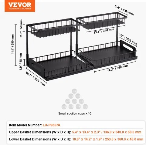 2vrstvá drátěná výsuvná skříňka pod dřezový koš Organizér 27,2 × 36,1 cm 2ks