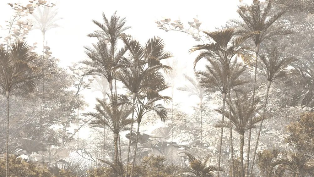 Fototapeta Tropical Trees And Leaves Wallpaper Design In Foggy Forest - 3D Hladký vinyl 315x210