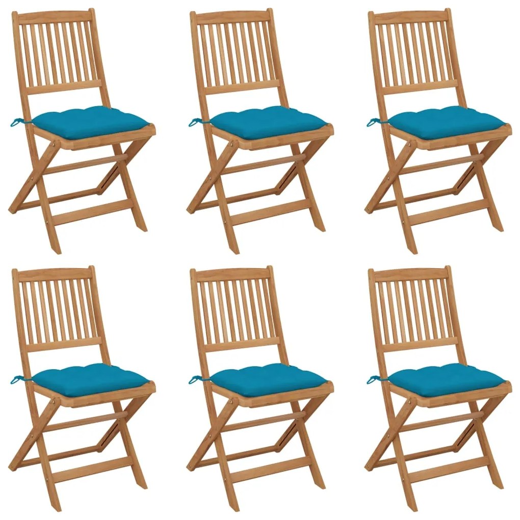 3065507 vidaXL Skládací zahradní židle s poduškami 6 ks masivní akáciové dřevo