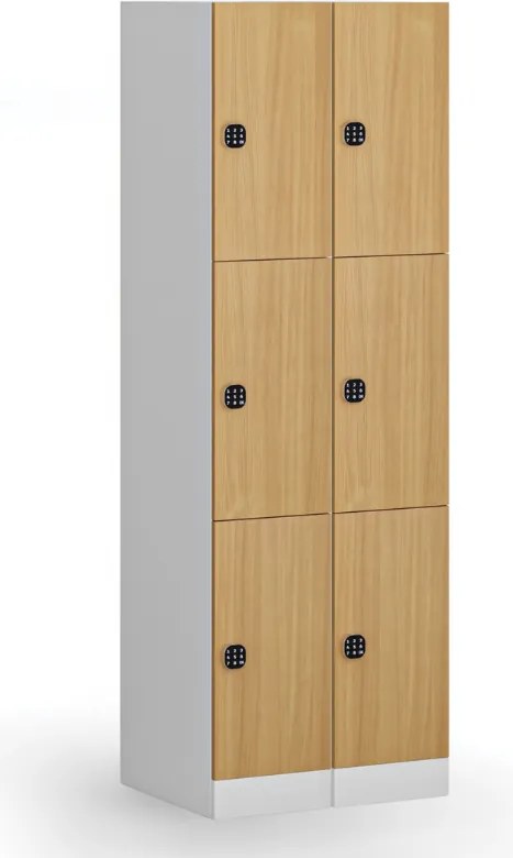 Šatní skříňka S1 s úložnými boxy, 3 boxy, 1850 x 300 x 500 mm, kódový zámek, laminované dveře, bílá