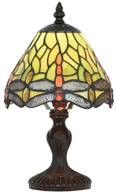 Zelená stolní lampa Tiffany s vážkami – 18x32 cm