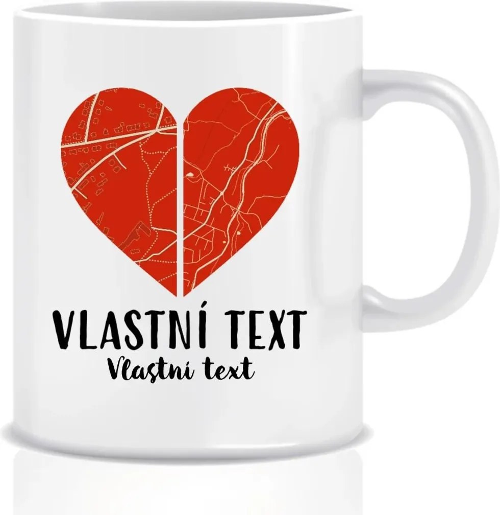Personalizovaný klasický bílý keramický hrníček 300 ml - Dvě místa, jedno srdce