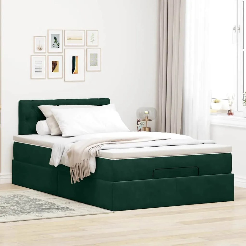 Osmanský rám postele s matrací tmavě zelená 120x200cm samet 3311840