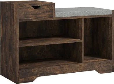 HOMCOM Nábytek a botníková lavice, 1 zásuvka a 3 přihrádky, kapacita 5 párů, MDF, 76,5 x 30 x 52 cm, hnědá
