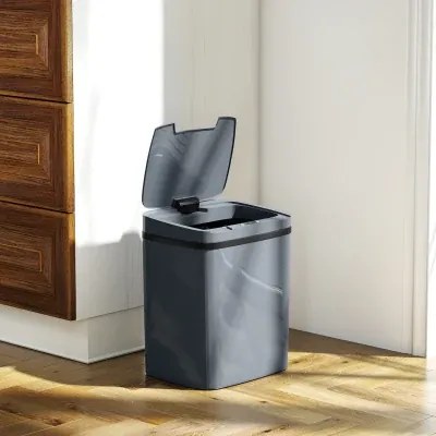 HOMCOM Senzorový odpadkový koš 15 L, automatický koš se dvěma způsoby otevírání, do kanceláře, kuchyně, 27,6 x 21,4 x 33,5 cm, šedý