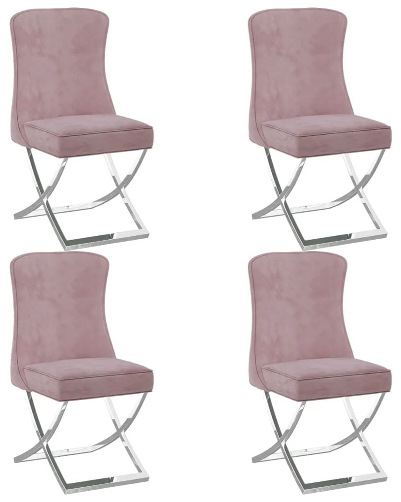 3074916 vidaXL Jídelní židle 4 ks růžové 53 x 52 x 98 cm samet a nerez ocel