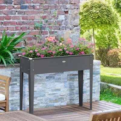 Outsunny vyvýšený květinový box na nohách čtvercový s odtokovým otvorem z pozinkované oceli 100 x 30 x 80 cm šedý