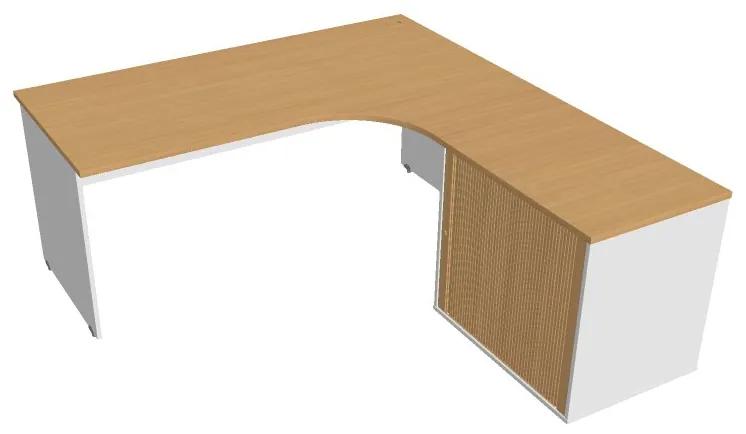 Sestava stolu a rol. skříně levá 180x60 cm - Hobis Gate GE 1800 60  HR L Dekor stolové desky: buk, Dekor lamino podnože: bílá