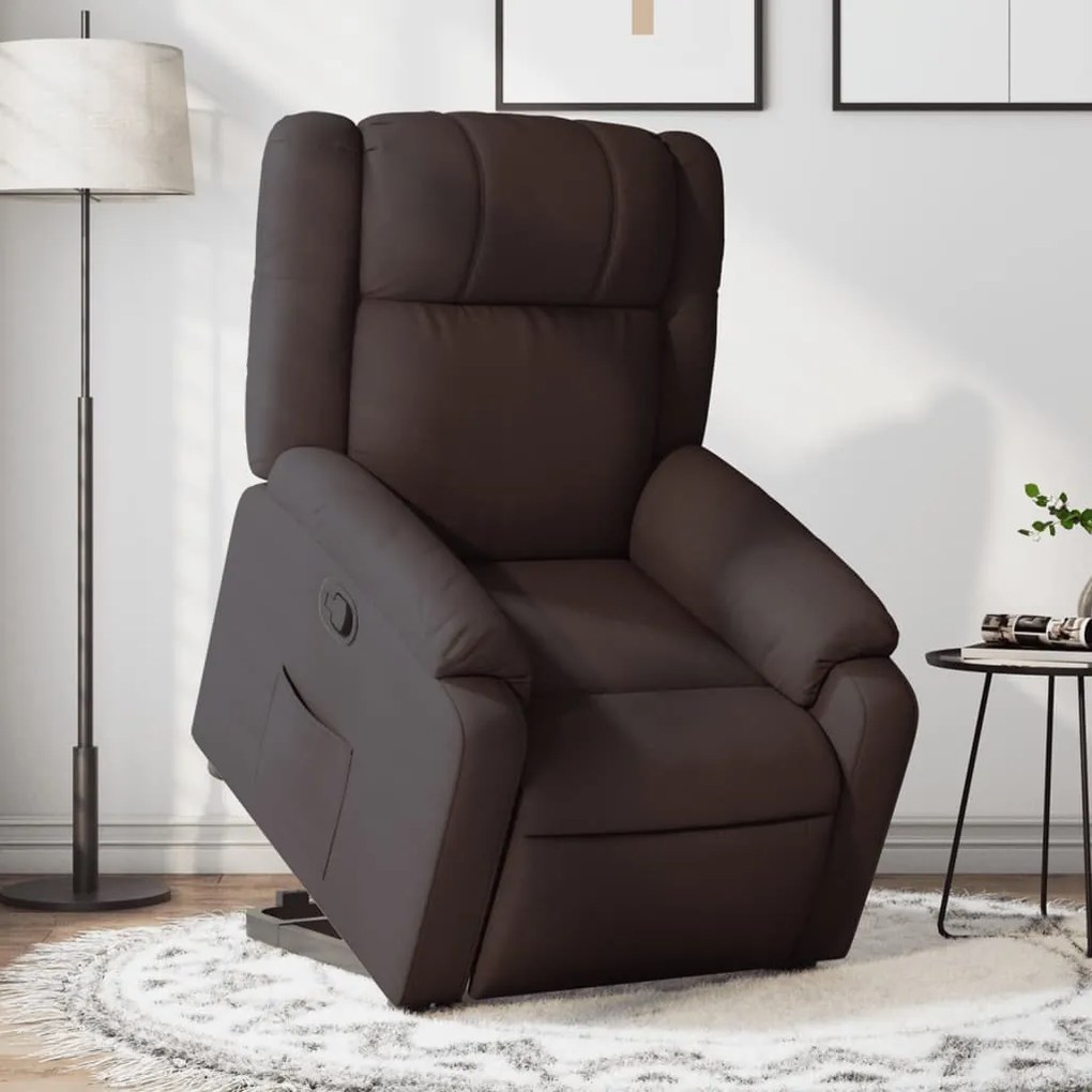 Zvedací polohovací křeslo tmavě hnědé textil 3205207