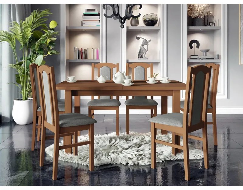 Rozkládací jídelní stůl se 6 židlemi AL06, Barva dřeva: bílá-L, Potah: Hygge D20