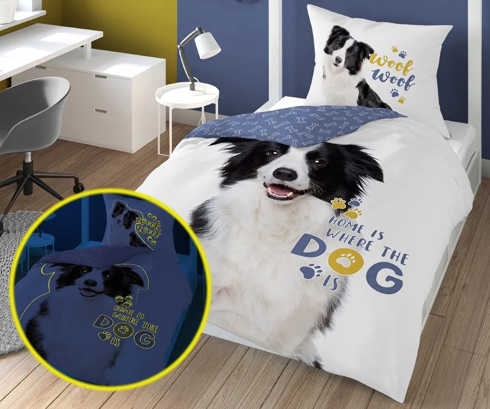 Detexpol Podestýlka svítící ve tmě 140x200 border kolie pes 4088 A bílá bavlna fluo 127