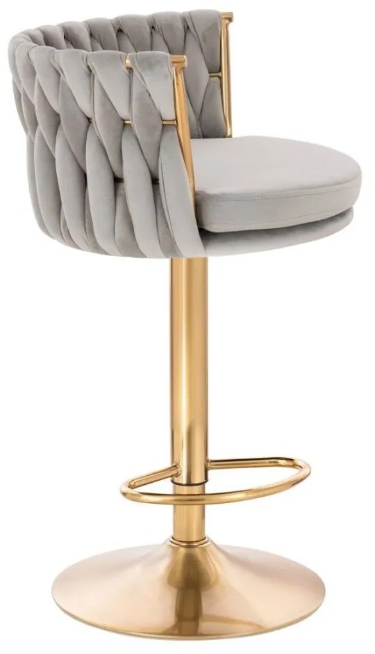 LuxuryForm DESIGN Barová židle LYON VELUR na zlaté kulaté podstavě - světle šedá