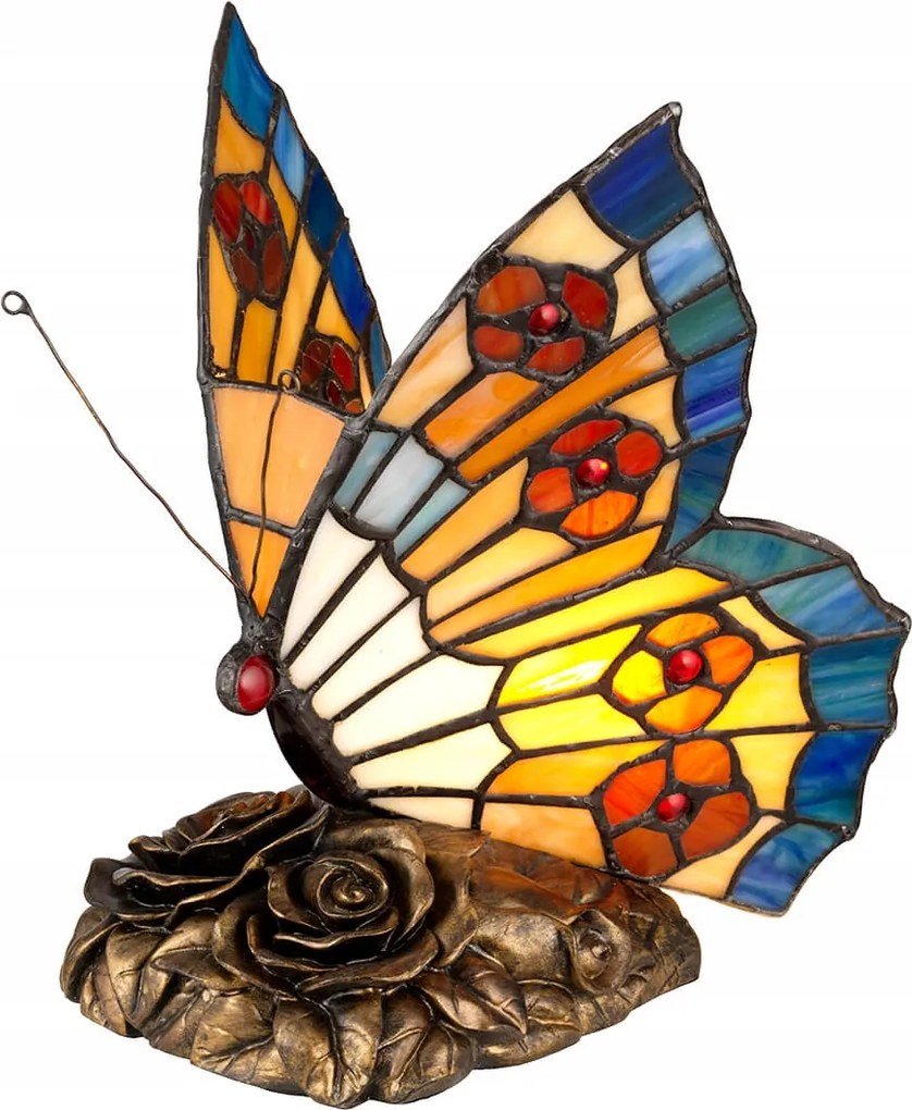 Vitrážová stolní lampa Tiffany Qz-obutterfly-tl Quoizel motýl barevná