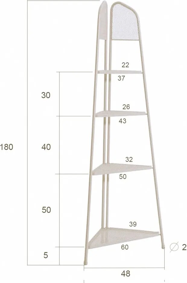 Světle béžová kovová rohová police na balkon Garden Pleasure MWH, výška 180 cm
