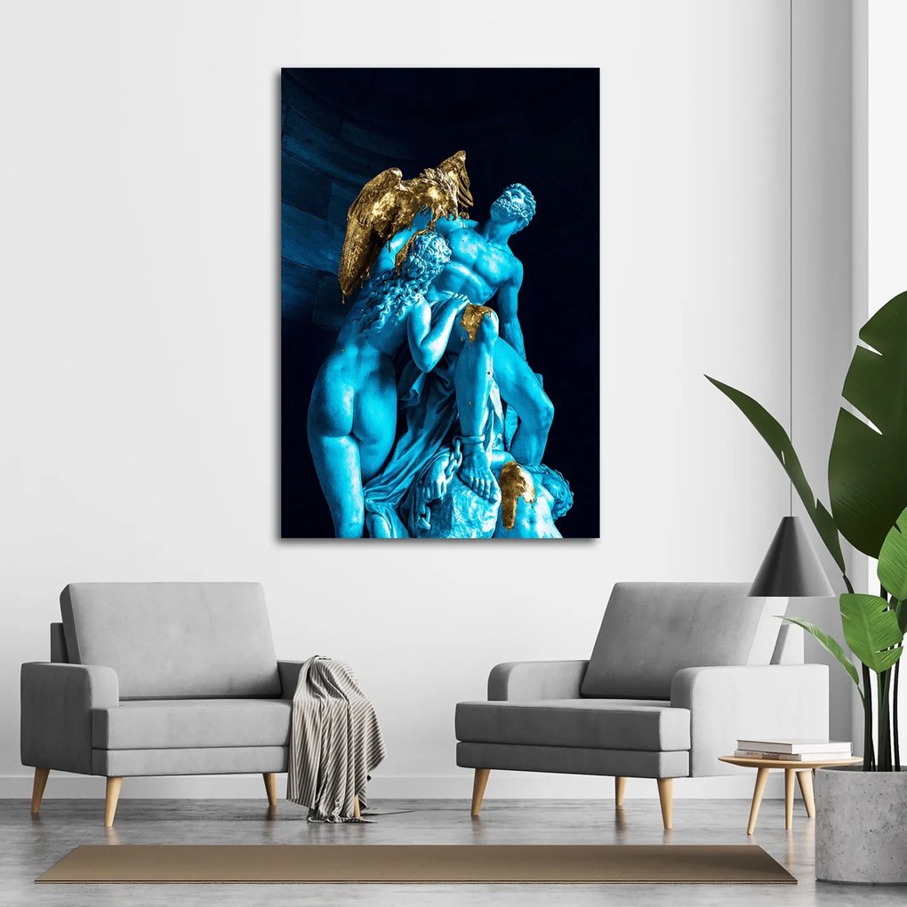 Gario Obraz na plátně Modré postavy a zlatý pták - Gab Fernando Rozměry: 40 x 60 cm
